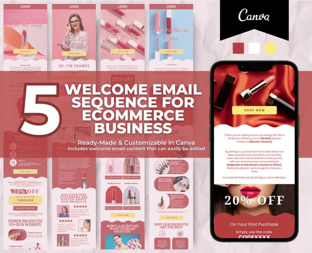 Editable Make up Welcome Email Sequence Template for Klaviyo Mailchimp ...