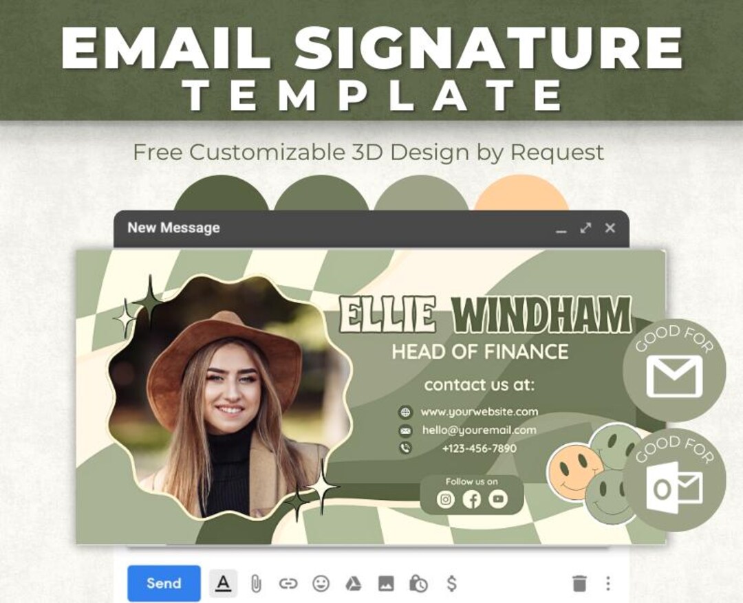 Editable Green Email Signature Template for Gmail and Outlook Ideal for ...