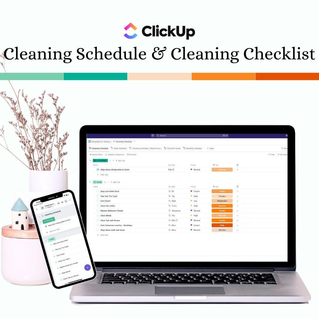 Clickup Cleaning Schedule | Organized Home Cleaning Schedule and Cleaning Checklist |household ...