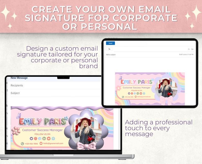 Editable Pastel Email Signature Template for Gmail and Outlook Ideal ...