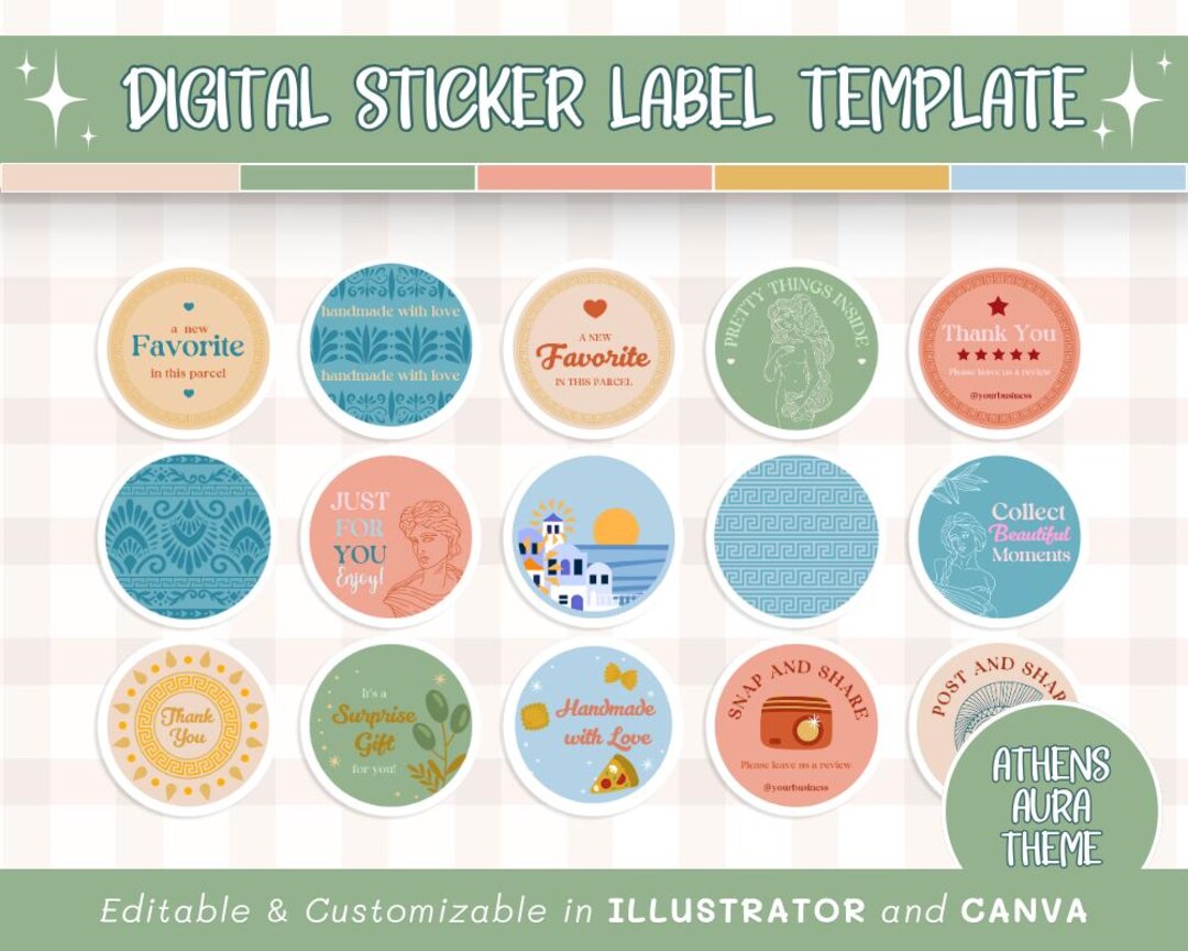 Digital Editable Canva Sticker Template, Circle Sticker Packaging for ...