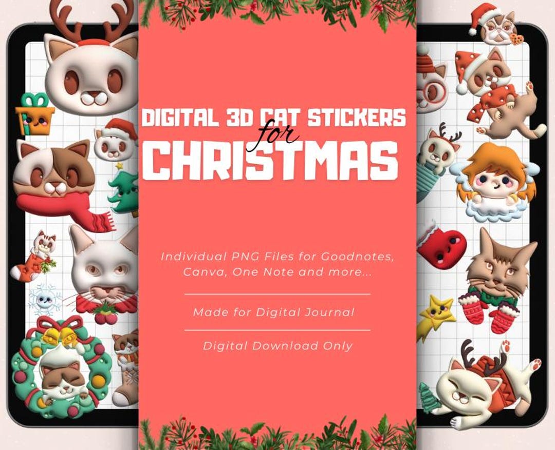 3D Furry Cat Digital Sticker Pack for Daily and Christmas Stickers on ...