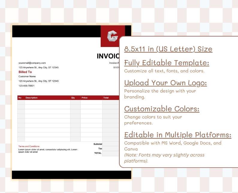 Simple Invoice Templates for Microsoft Word, Google Docs, and Canva ...