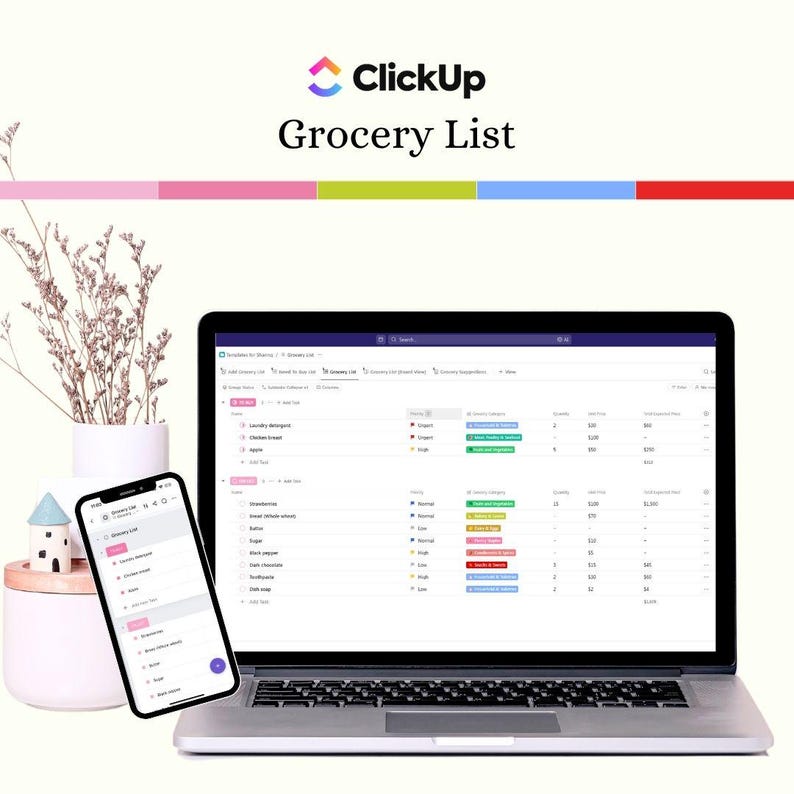 Grocery List Clickup Template for Meal Planning | Digital Mobile Friendly Grocery List | Grocery ...