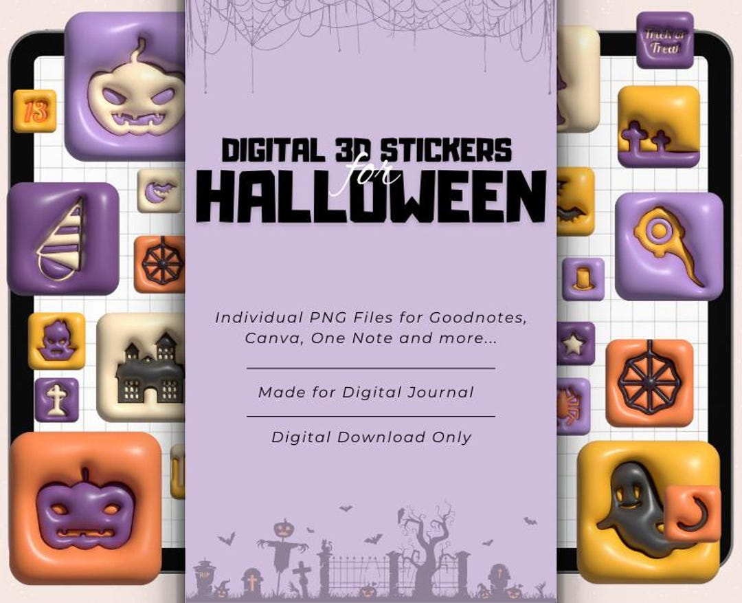 3D Halloween Digital Sticker Pack for Daily or Monthly Planner Stickers ...