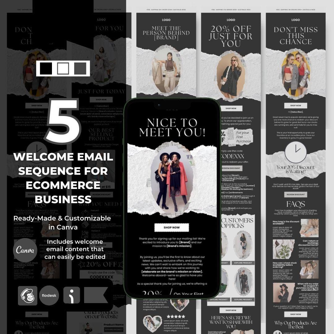 Customizable Canva Fashion Welcome Email Sequence Templates for Klaviyo ...