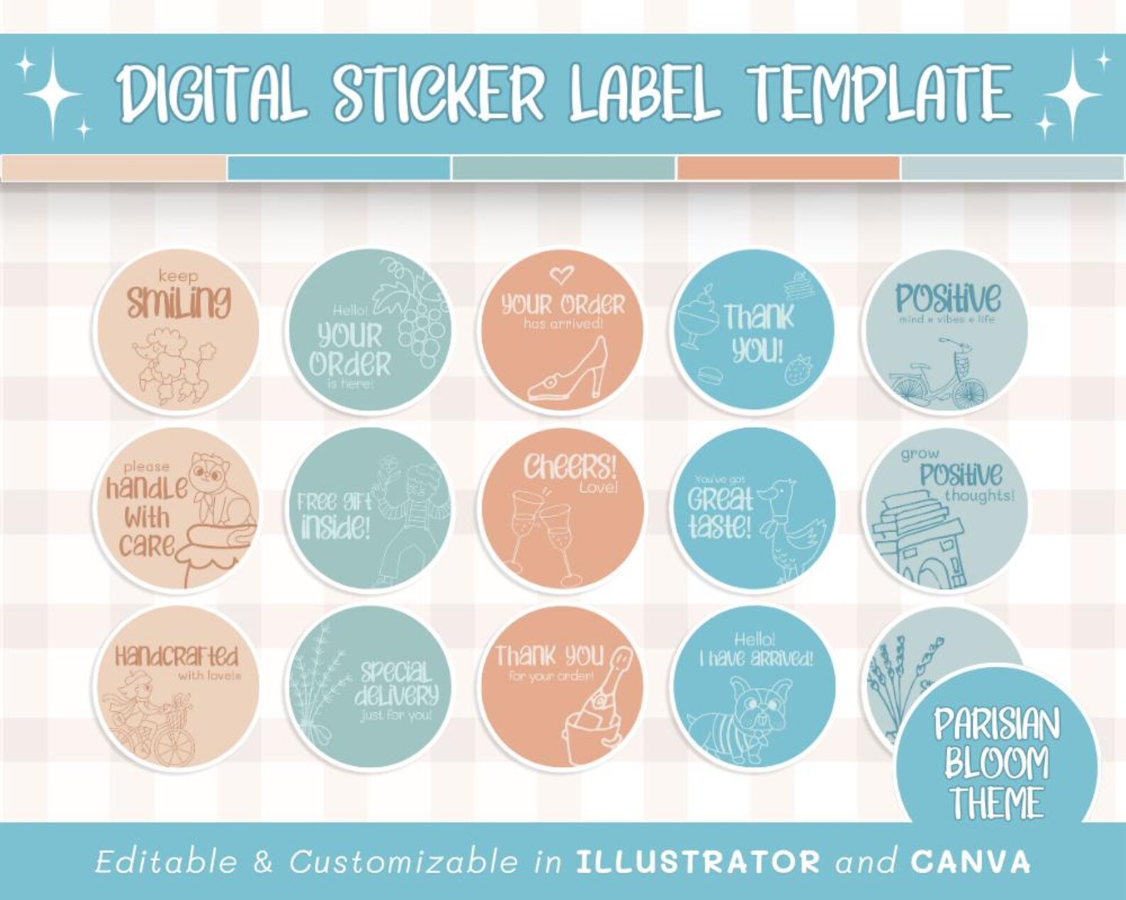 Digital Editable Canva Sticker Template, Circle Sticker Packaging for ...