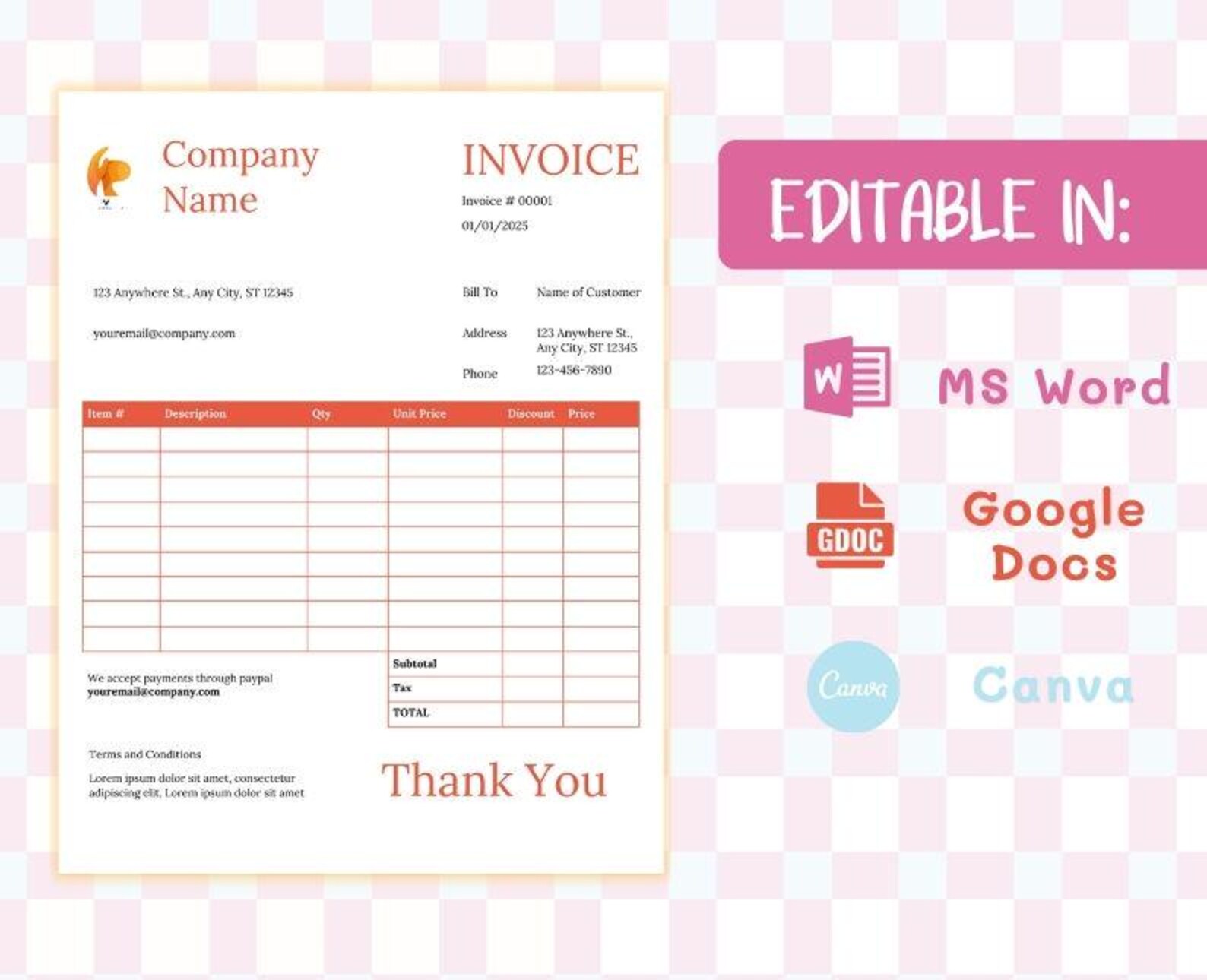 Simple Invoice Templates for Microsoft Word, Google Docs, and Canva ...