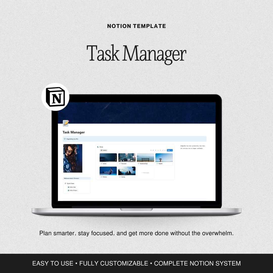 Editable Task Manager Notion Template | Task & Project Management ...