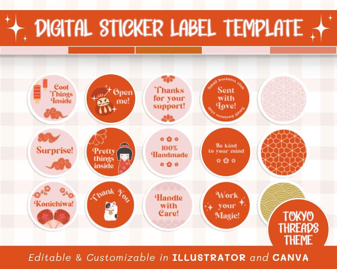 Digital Editable Canva Sticker Template, Circle Sticker Packaging for ...