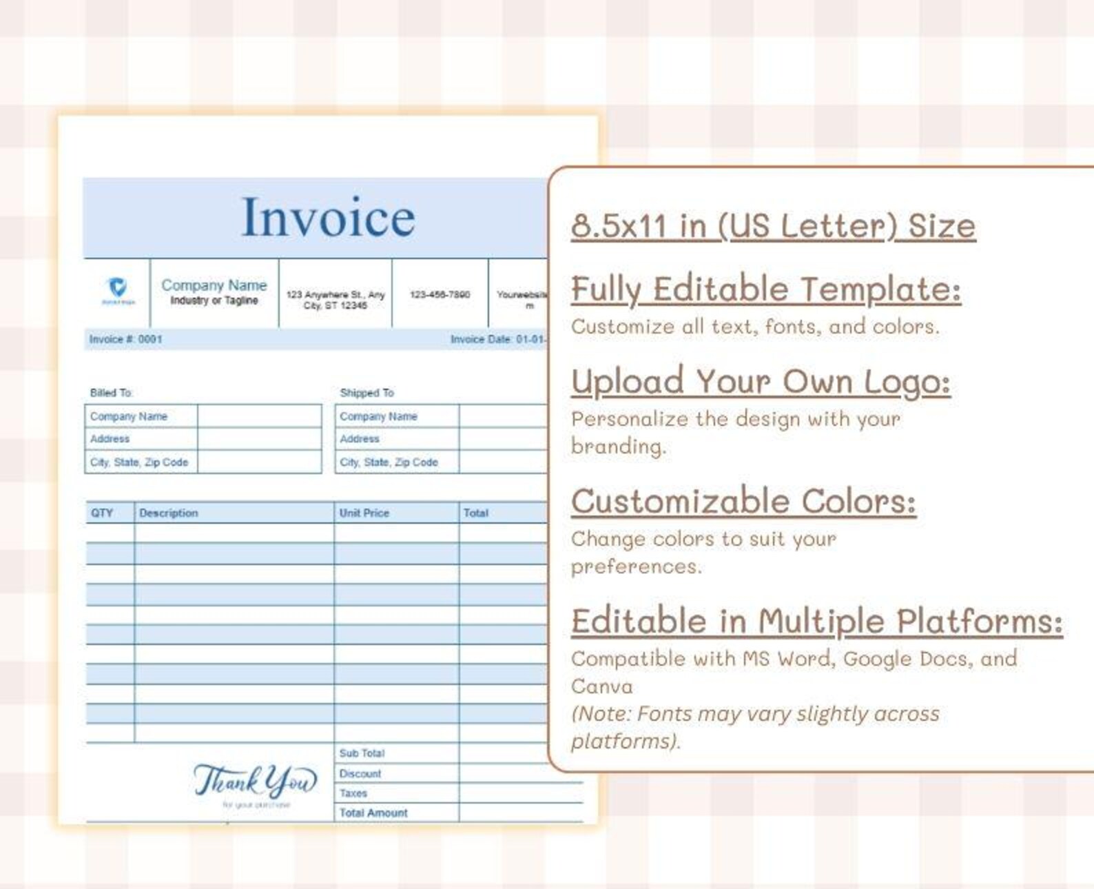 Simple Invoice Templates for Microsoft Word, Google Docs, and Canva ...