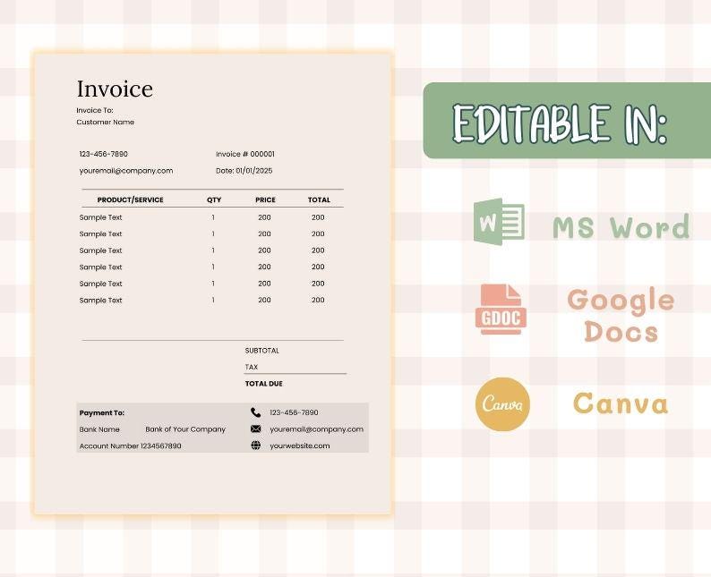 Simple Invoice Templates for Microsoft Word, Google Docs, and Canva ...