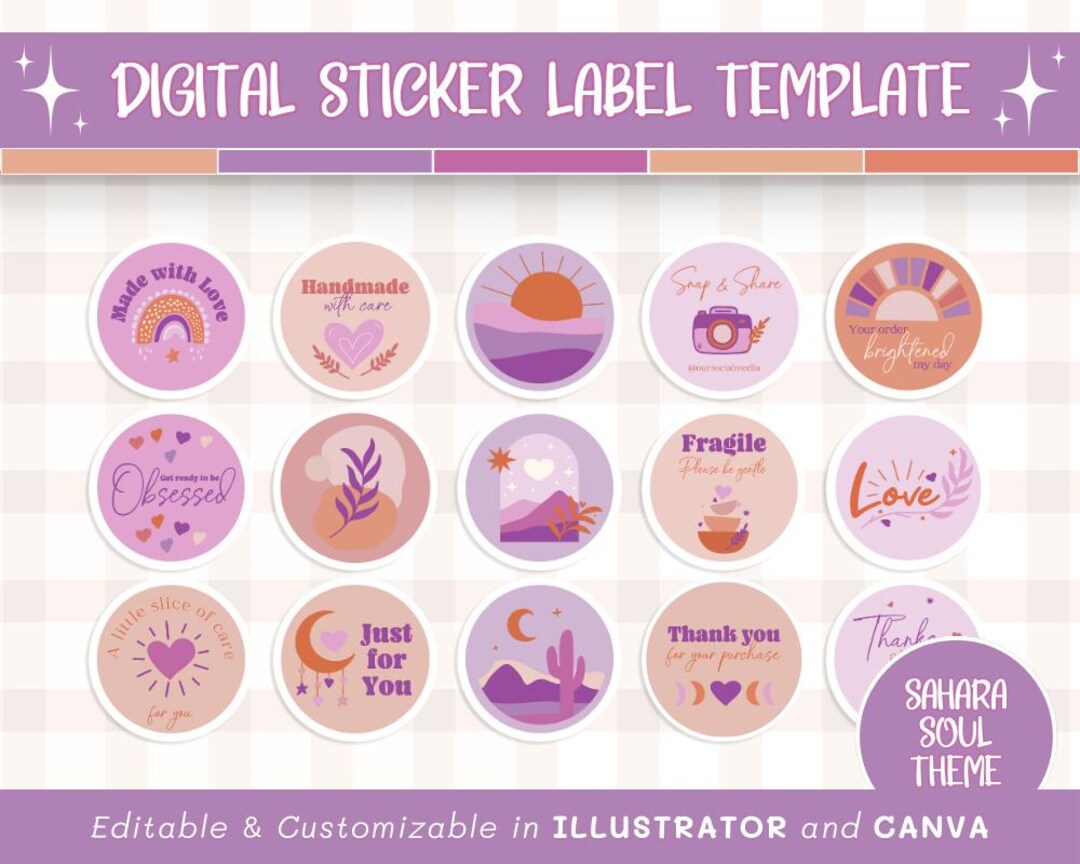 Digital Editable Canva Sticker Template, Circle Sticker Packaging for ...