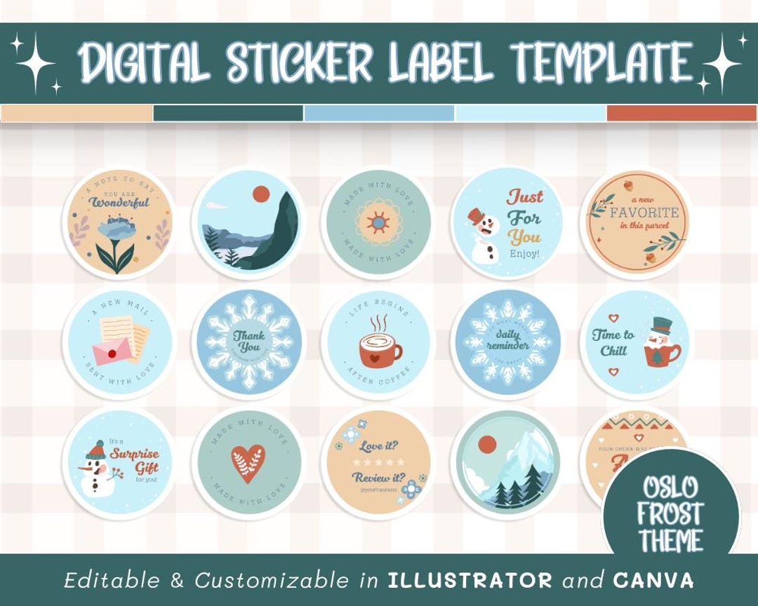 Digital Editable Canva Sticker Template, Circle Sticker Packaging for ...