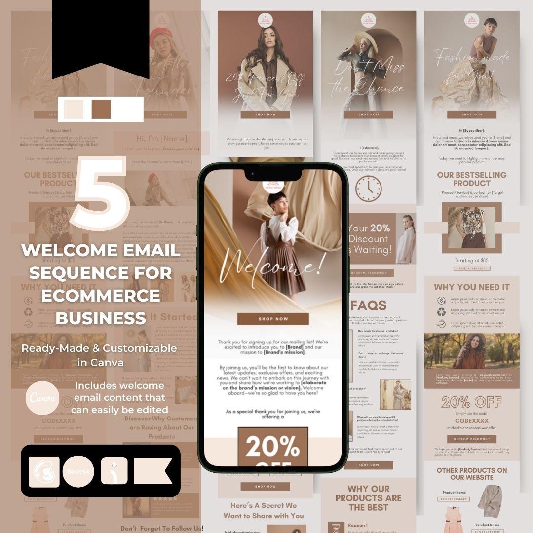 Customizable Canva Fashion Welcome Email Sequence Templates for Klaviyo ...