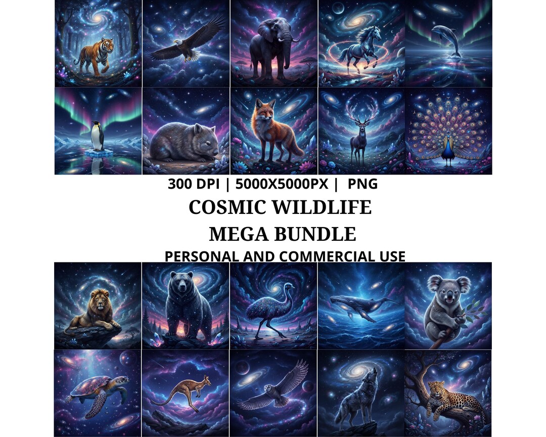 Cosmic Animal Clipart Bundle: 20 Starry Pngs (commercial Licence) - Etsy