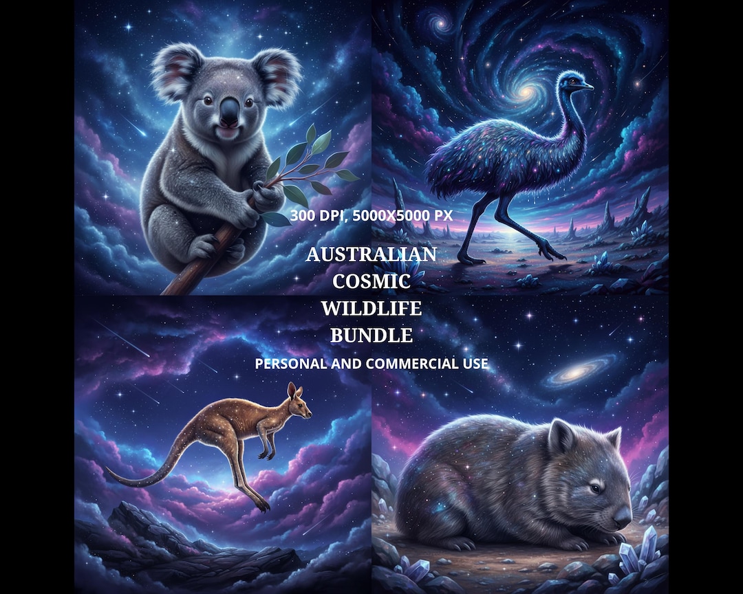 Cosmic Australian Wildlife Art: Kangaroo, Koala, Wombat & Emu Pngs ...