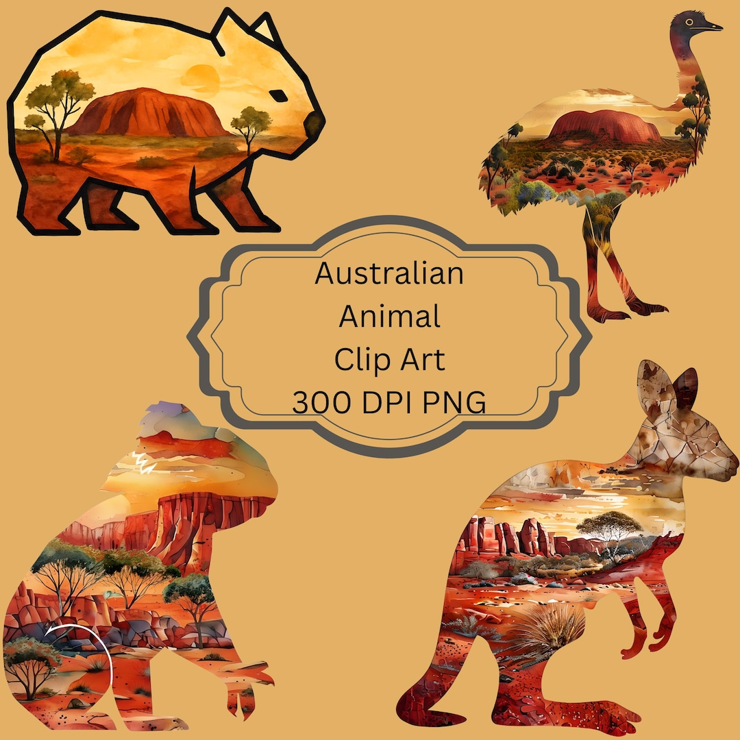 Australian Animal Clipart Bundle | Kangaroo, Koala, Emu & Wombat ...
