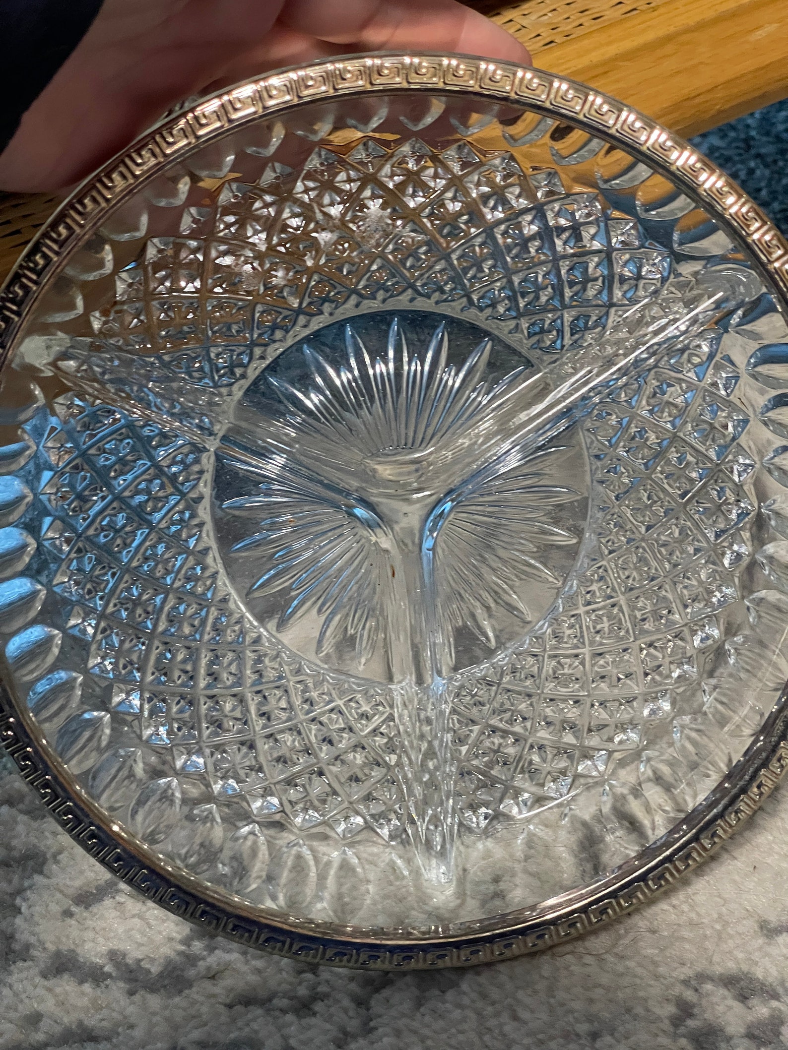 Vintage Lead Crystal Three Sectioned Shallow Serving Bowl With Etched ...