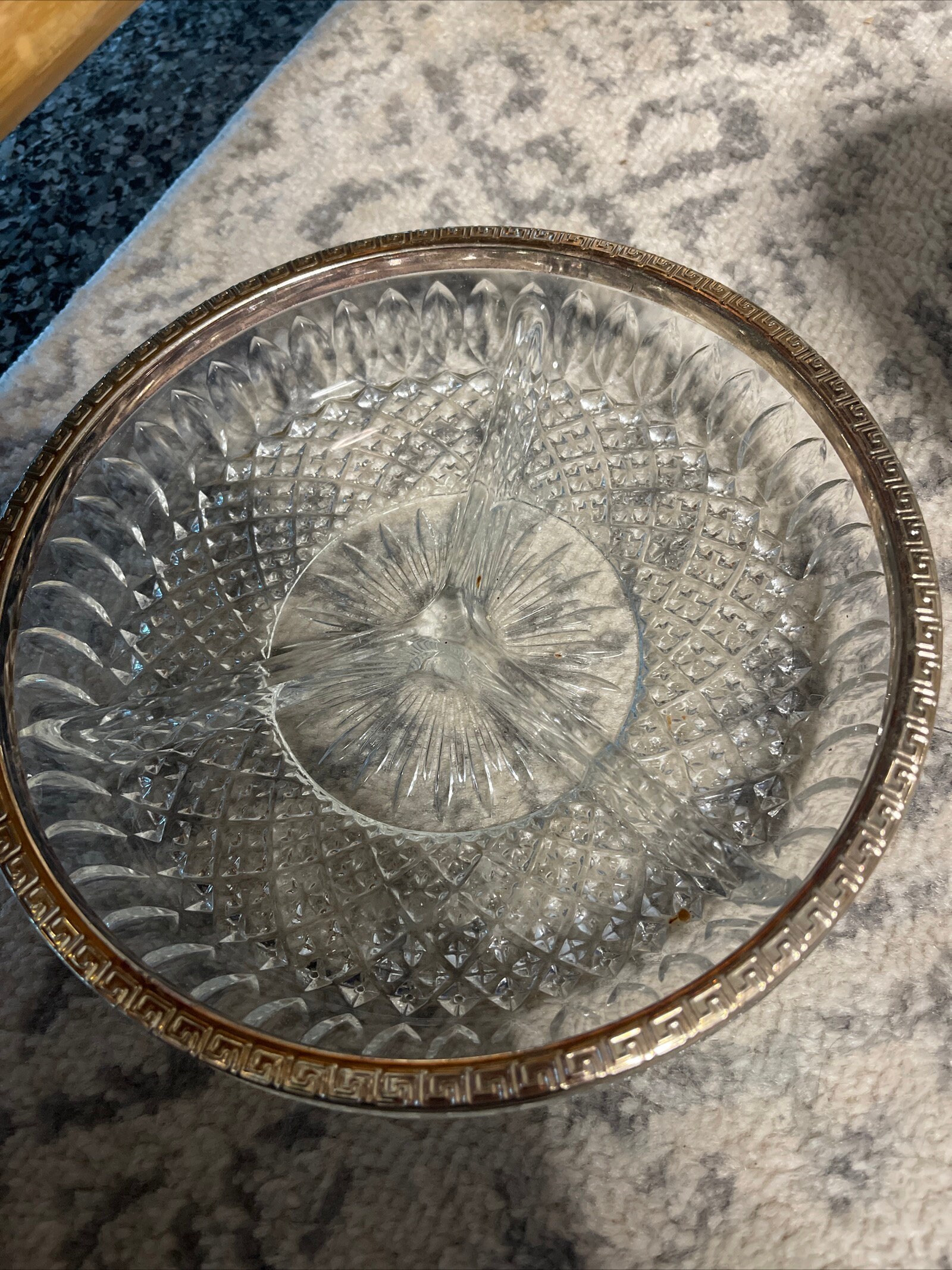 Vintage Lead Crystal Three Sectioned Shallow Serving Bowl With Etched ...