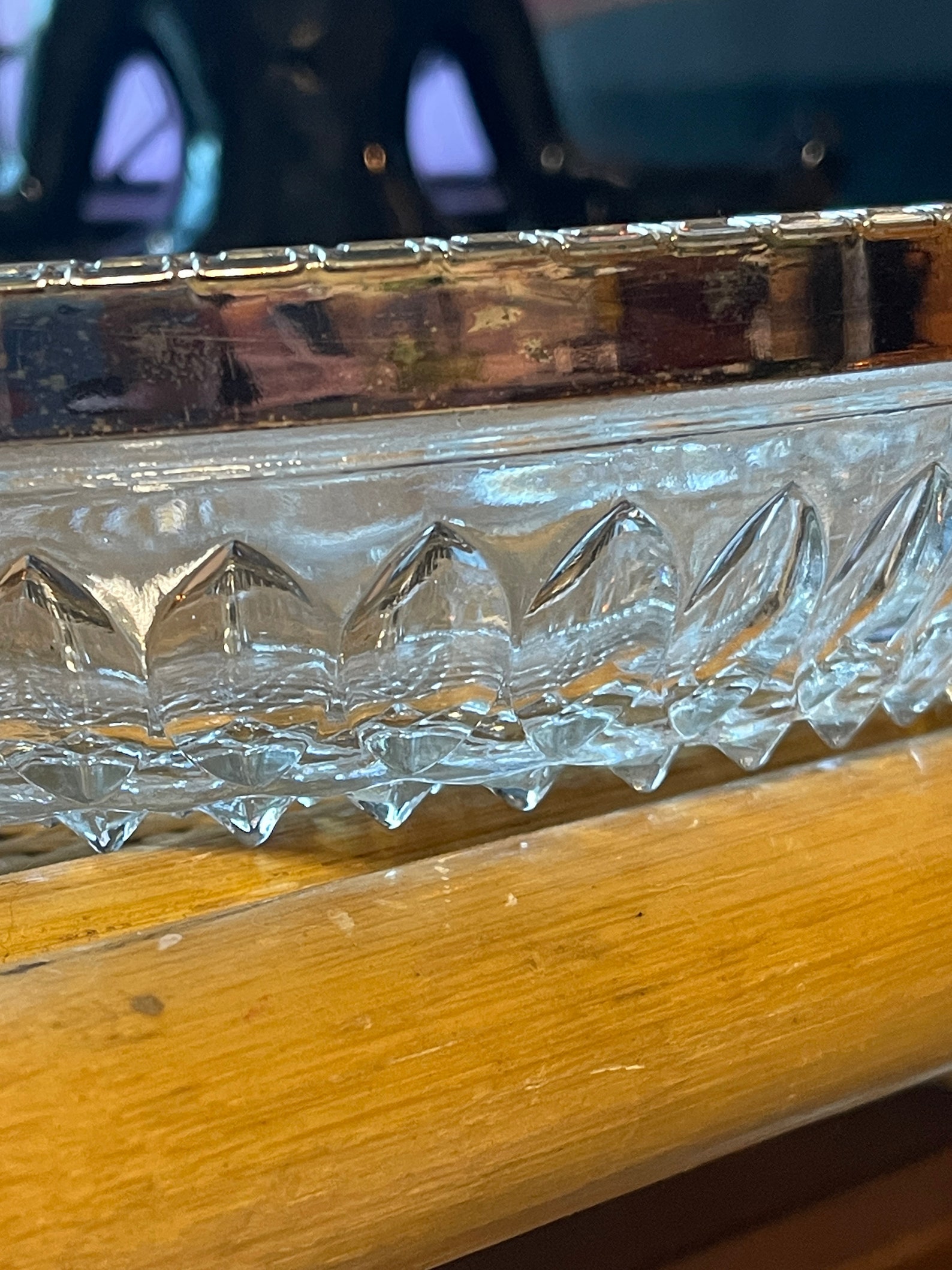 Vintage Lead Crystal Three Sectioned Shallow Serving Bowl With Etched ...
