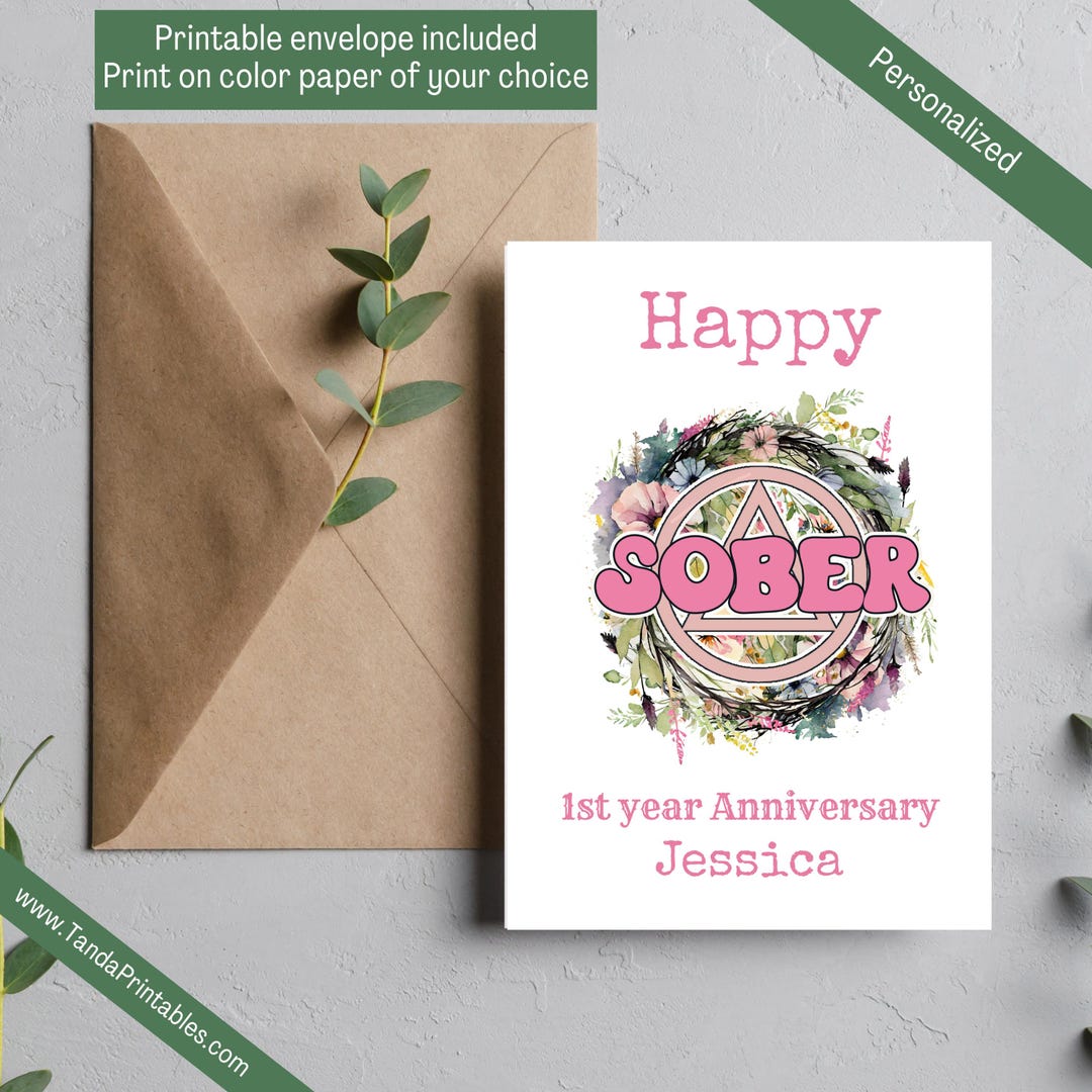 Personalized Sobriety Anniversary Card, 1 Year Sober Custom Name ...