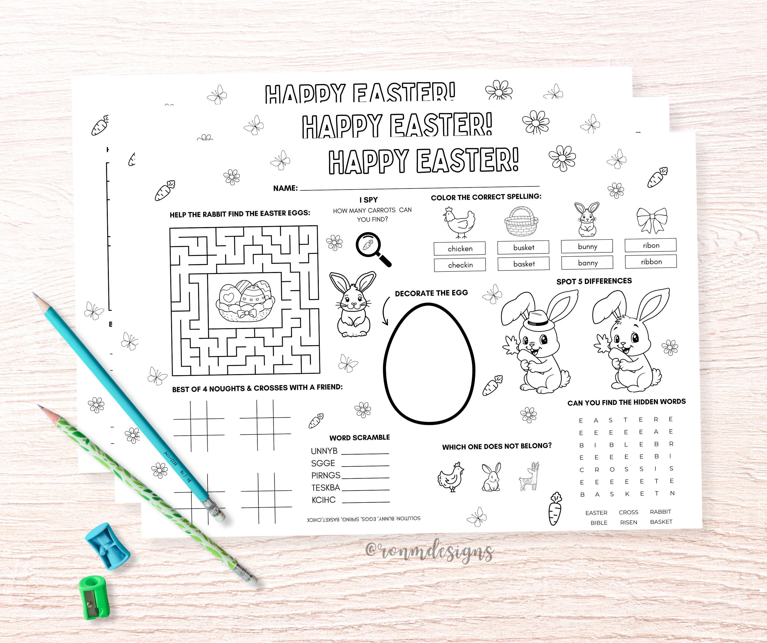 Easter Activity Placemat, Easter Coloring Page, Printable Easter Party ...