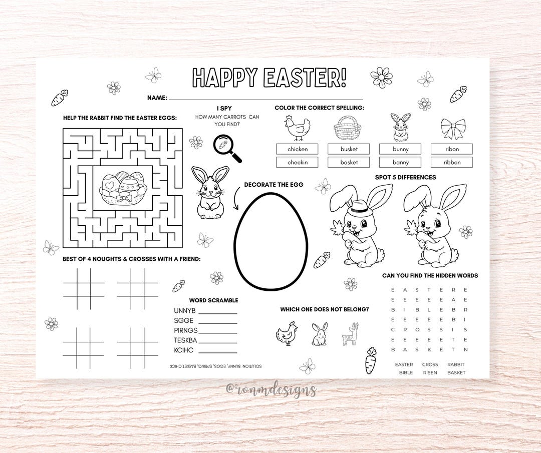 Easter Activity Placemat, Easter Coloring Page, Printable Easter Party ...