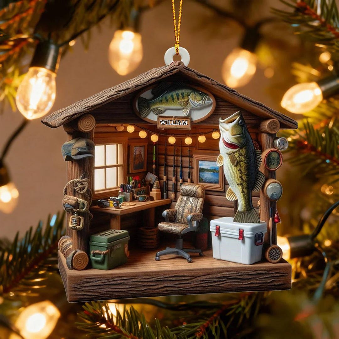 Personalized Fishing Tool Cabin Tree Flat Ornament, Fishing Ornament ...