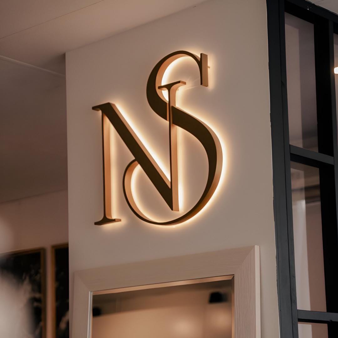 Custom Halo Lit Sign, Storefront Sign, 3D Metal Logo Sign, Beauty Salon ...