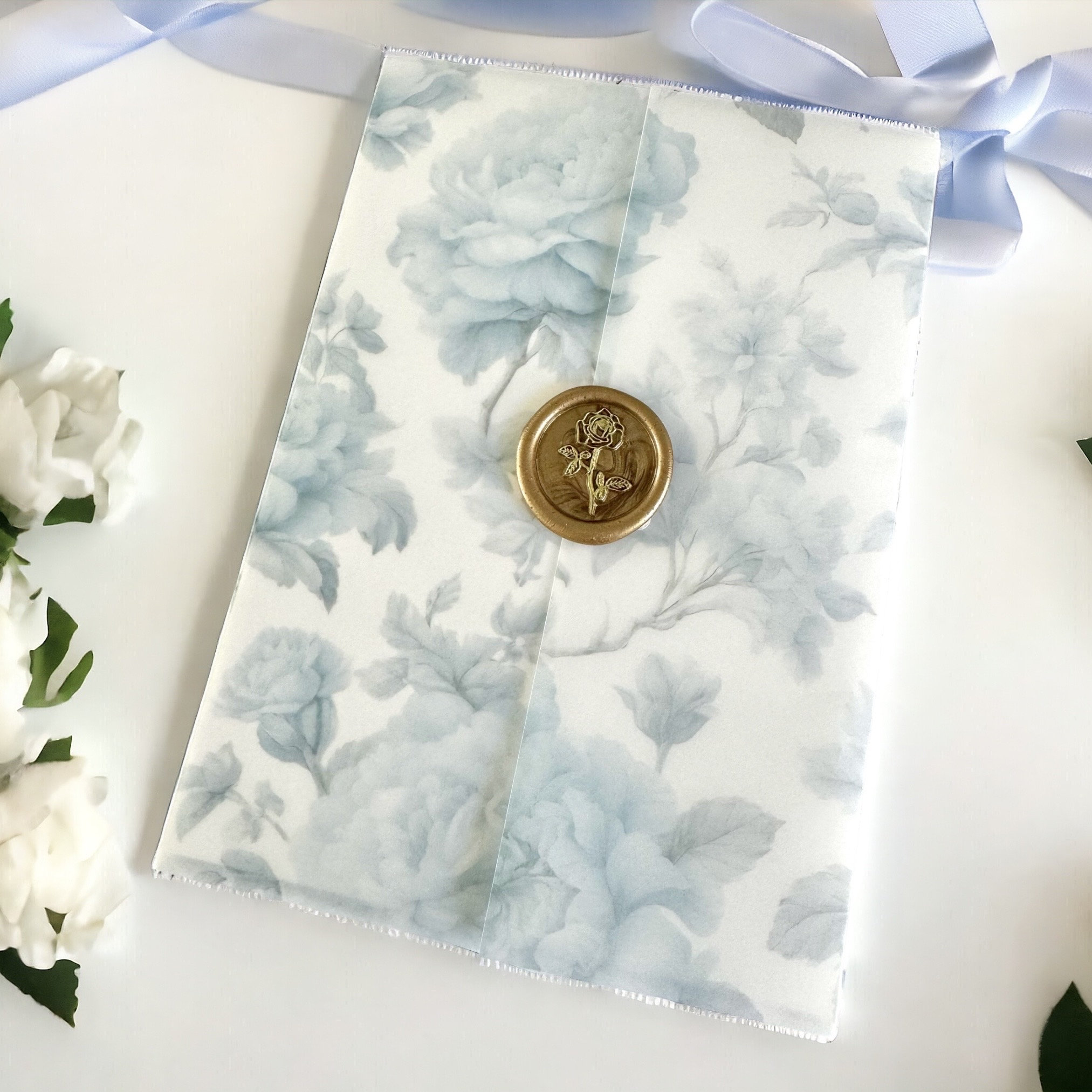 Blue Toile Vellum Jacket for Wedding Invitation Blue Floral Vellum Wrap ...