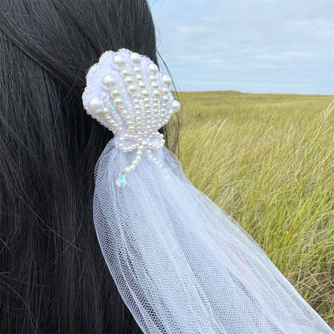 Beach Wedding Hair Clip Pearl Seashell Bridal Hair Accessory Detachable ...