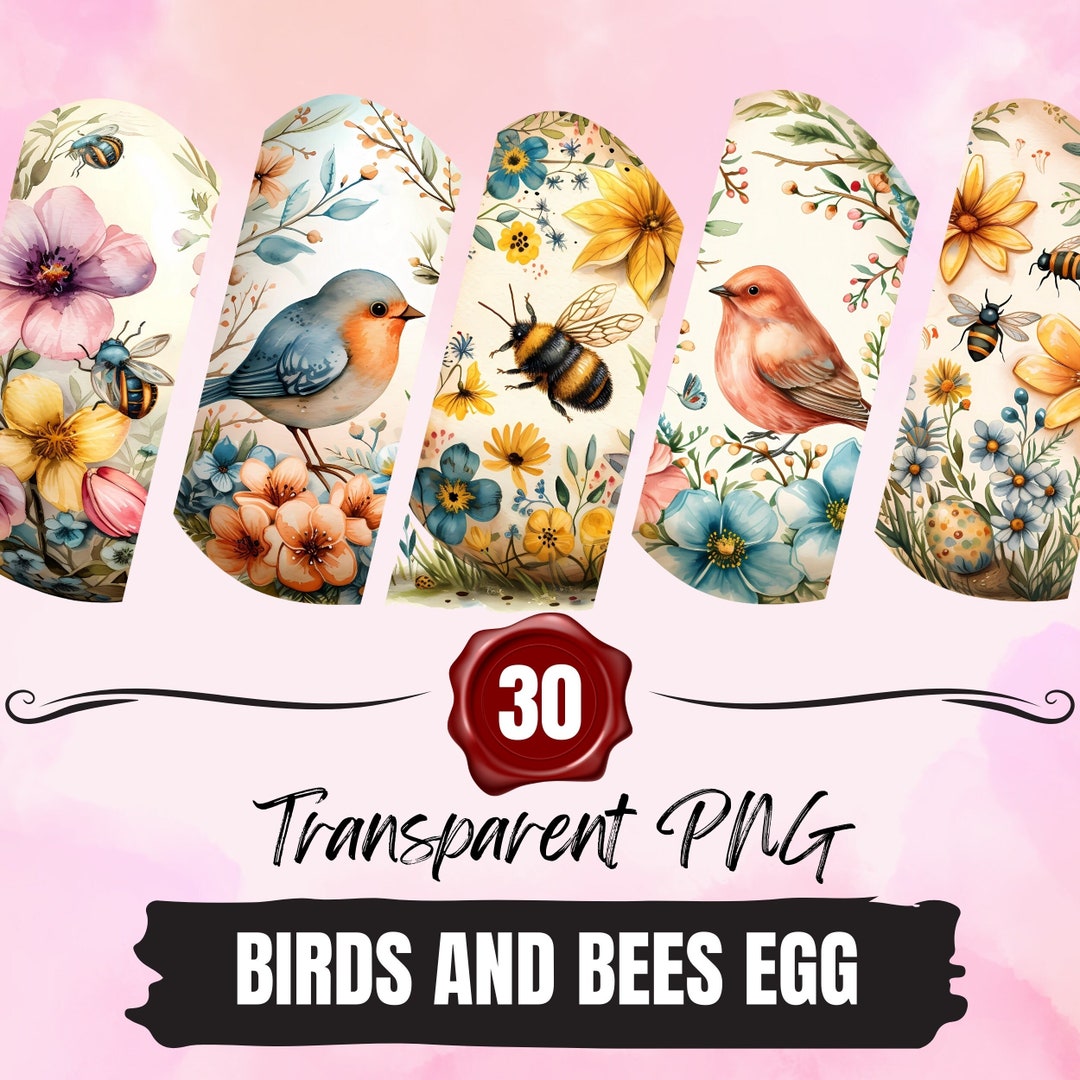 30 Birds & Bees Theme Eggs Watercolor Clipart, Easter Egg, Spring ...