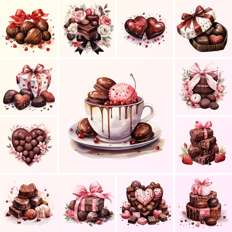 33 Chocola-te Watercolor Clipart Bundle Chocolate Indulgence, Sweet ...