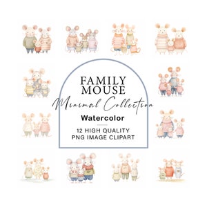 Family Mouse Minimal Watercolor Clipart | 12 High Quality PNG Image ...