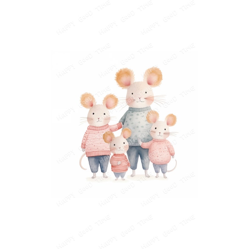 Family Mouse Minimal Watercolor Clipart | 12 High Quality PNG Image ...