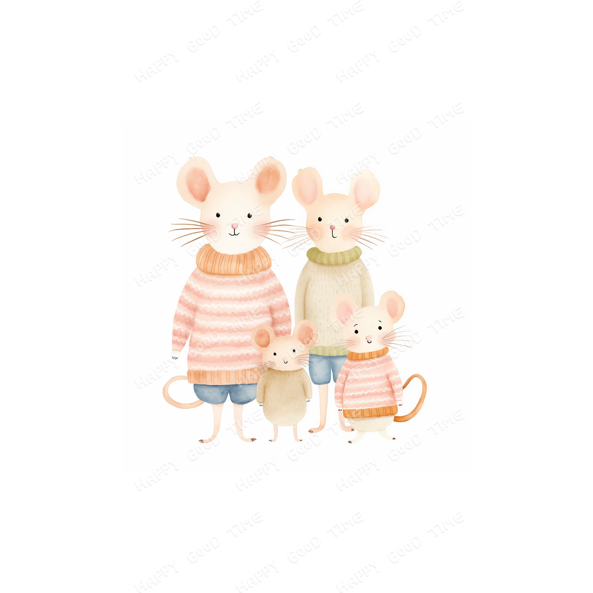 Family Mouse Minimal Watercolor Clipart | 12 High Quality PNG Image ...