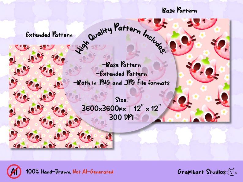 Pink Adorable Cat Seamless Pattern | 300 DPI PNG JPG, Instant Download ...