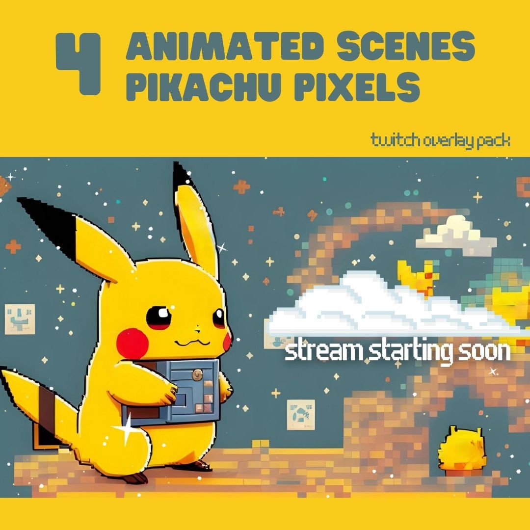 4x Animated Anime Twitch Streams - Pikachu Pixel, Pokemon Overlay ...