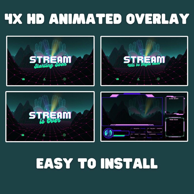 Animated Stream Pack Overlay Bunny Cyberpunk Purple Twitch Streaming ...