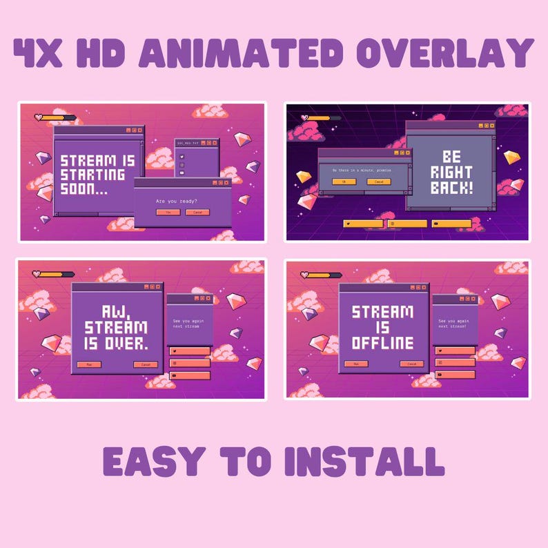 Animated Stream Pack Overlay Arcade Pixel Twitch Streaming Package Cozy ...