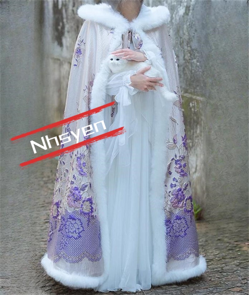 Purple Flower Hooded Cloak,winter Party Event Cloak,new Design Women ...