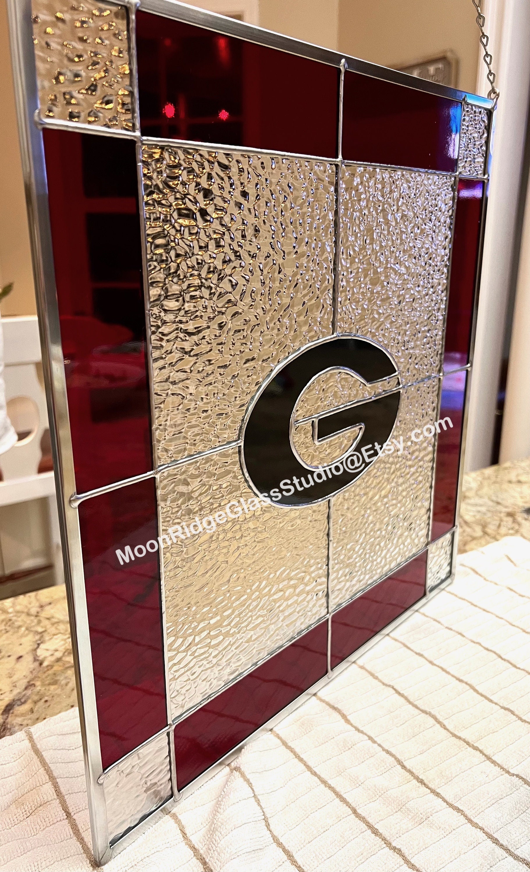 Georgia Bulldogs Stained Glass Window Hanging Panel UGA Go Dawgs ...