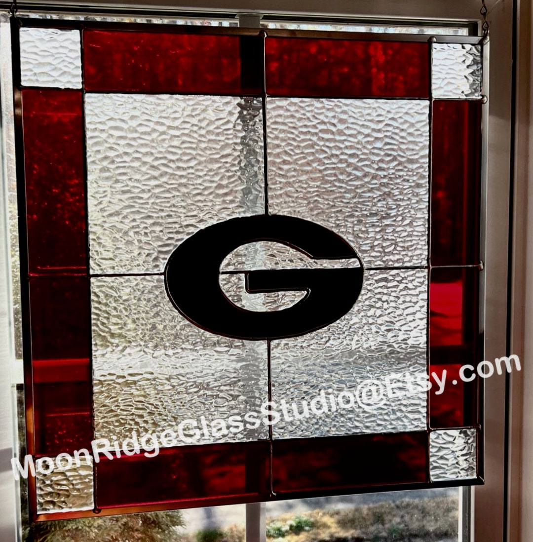 Georgia Bulldogs Stained Glass Window Hanging Panel UGA Go Dawgs ...