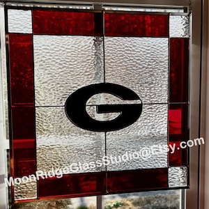 Georgia Bulldogs Stained Glass Window Hanging Panel UGA Go Dawgs ...