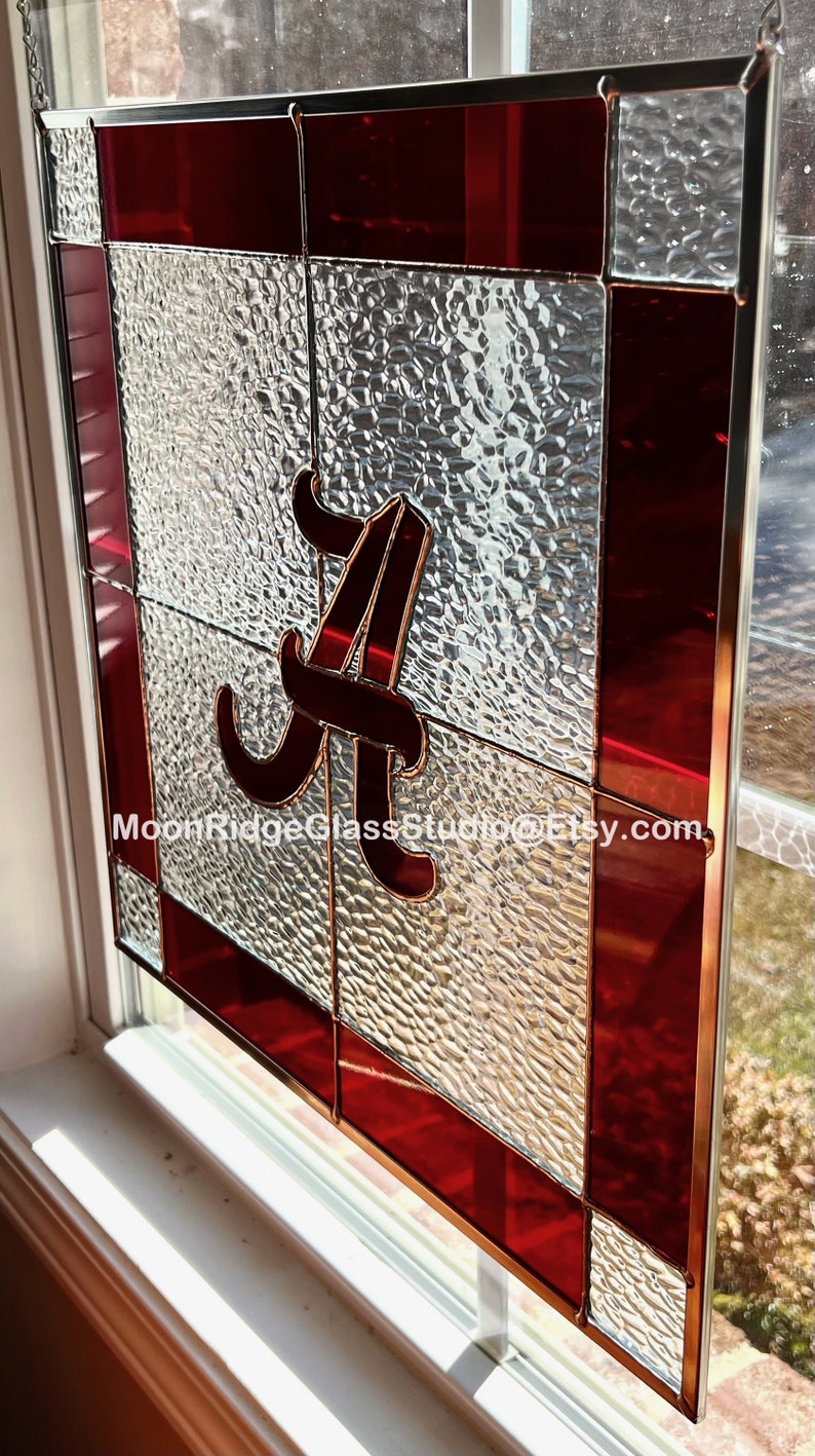 Alabama Stained Glass Window Panel Hanging Crimson Tide Roll Tide Bama ...