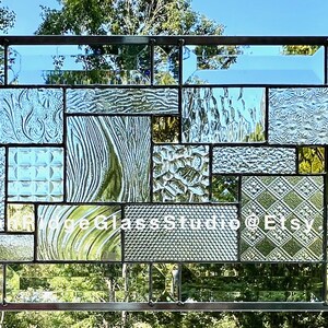 Stained Glass Hanging Panel Transom Window Clear Texture Amber Gold ...