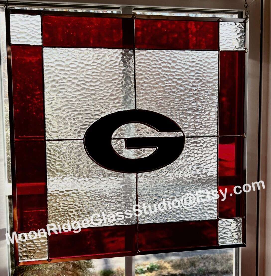 Georgia Bulldogs Stained Glass Window Hanging Panel UGA Go Dawgs With ...