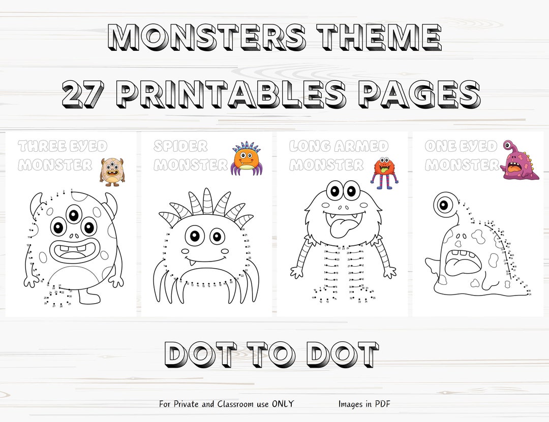 27 Monsters Dot to Dot | Coloring Pages Kids and Toddlers | Connect the ...