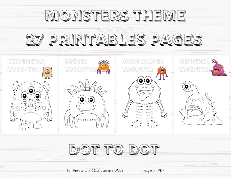 27 Monsters Dot to Dot Coloring Pages Kids and Toddlers Connect the ...